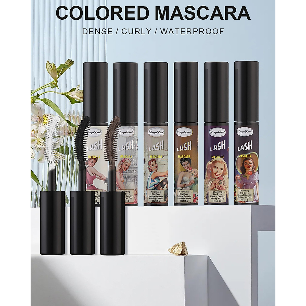 Waterproof Green Mascara Volume and Length,Long Lasting Non Clumping Curling Voluminous Colored Mascara for Eyelashes, Colorful Volumizing Tubing Mascara for Women Eye Makeup Cosplay Party-03