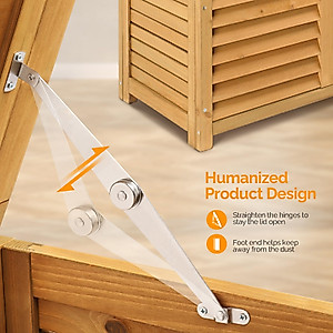 VINGLI 47 Gallon Wood Deck Box, Outdoor Storage Box for Tools, Cushions, Patio Storage Bench Container for Backyard, Porch, Garden (Natural)