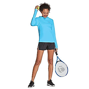 BALEAF Women's Hiking Long Sleeve Shirts with Face Cover Neck Gaiter UPF 50+ Lightweight Quick Dry SPF Fishing Running Hoddie Blue Size M