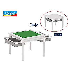 UTEX 2 in 1 Kids Construction Play Table with Storage Drawers and Built in Plate (White)