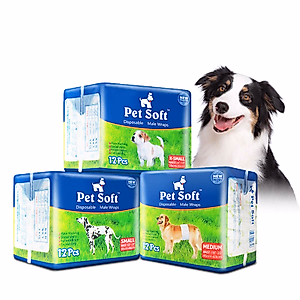 Pet Soft Disposable Male Dog Wraps - Dog Diapers for Male Dogs, Puppy Diapers 72pcs Small