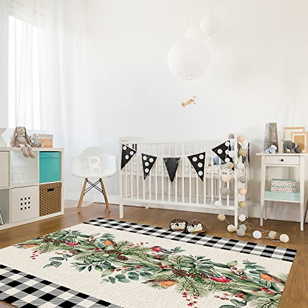 Rectangular Rug Living Room Area Rug - Christmas Winter Poinsettia and Berries Carpet Non-Slip Backing Area Rug Indoor Rug Bedroom Playroom Carpet Floor Mat, 2'x3'