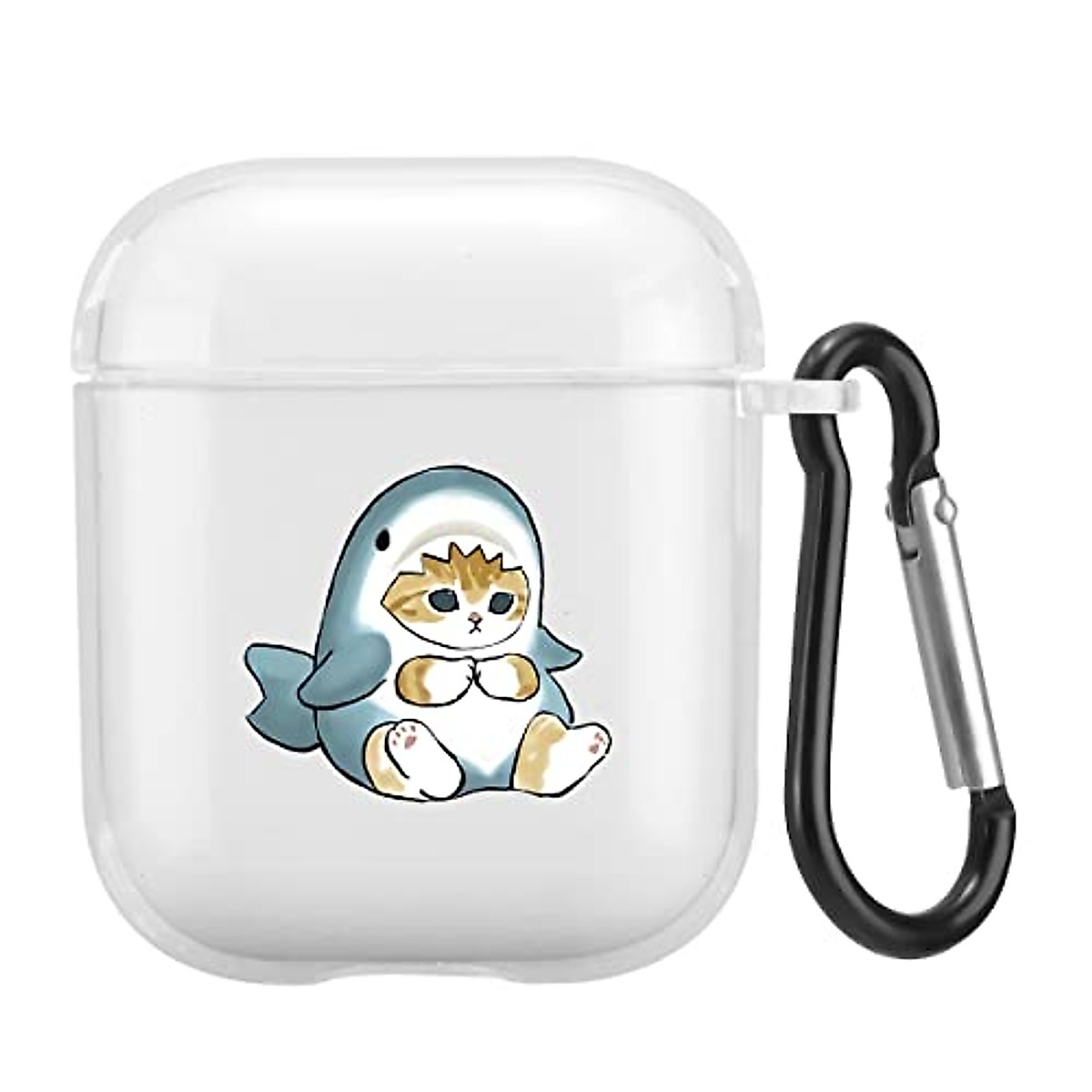 Cute Fish Cat Designed for 1st&2nd Generation Airpods Case, Shockproof Case Clear Soft TPU Protective Cover Compatible with Apple Airpods 2&1 with Keychain Animal Pattern for Women Girls