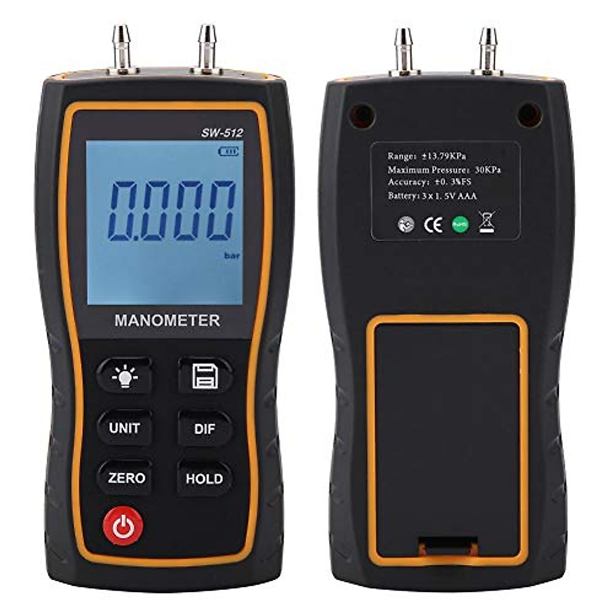 Akozon Air Pressure Meter,Vacuum Pressure Gauge SW-512B High Accuracy Digital Differential Pressure Gauge Air Pressure Meter Tool (no Battery)