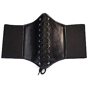 BAOKELAN Corset Belt for Women Wide Elastic Belts for Dresses Lace-up Tied Leather Waist Belts 85cm Black