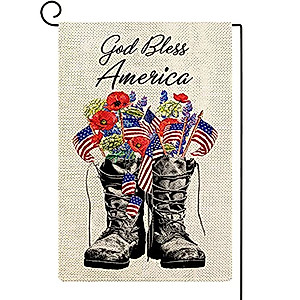 ORTIGIA Patriotic Memorial Day Garden Flag God Bless America 12x18 Inch Double Sided 4th of July America Flag Freedom Boots Garden flag Independence Day Outside Yard Party Outdoor Decoration
