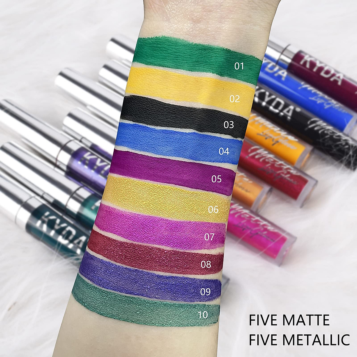 KYDA 10 Colors Lipstick, Matte Velvet&Glitter Metallic Colors, for Glossy Radiant&Full Matte Lip Gloss, Non-Stick Cup Long Wear Lip Glaze, High Pigmented Lipstick Cosmetic, by Ownest Beauty-SET B