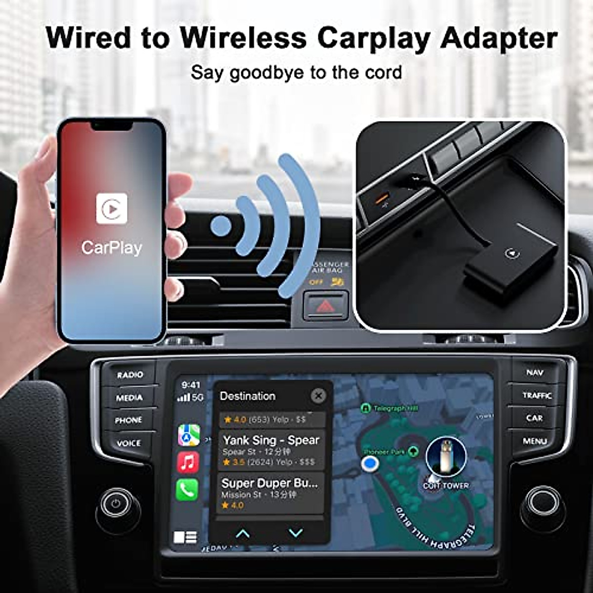 Wireless CarPlay Adapter,Wireless Carplay Dongle,Plug & Play 5GHz WiFi Online Update,Low Latency,Easy to Install,Support Newest iOS 16