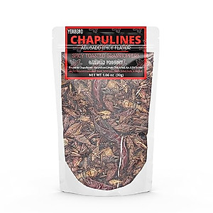 Yerbero - Fresh Chapulines From Oaxaca 1.03 oz (30gr) Adobado Spicy Flavor | All Natural Toasted Grasshoppers With Chili, Lime, Sea Salt and Garlic | Always Fresh (Not Dehydrated) Delicious, Exotic Mexican Snack. Imported From Mexico.