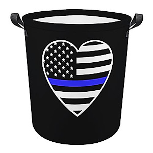 Police Thin Blue Line American Flag Large Laundry Basket Hamper Bag Washing with Handles for College Dorm Portable