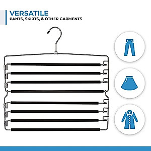 USTECH Metal Space Saving Hangers for Closet Organization | Heavy Duty Foam Padding, Non-Slip & Removable Trouser Bar for Convenient Functionality | Folding Mechanism for Easy Storage | Pack of 2