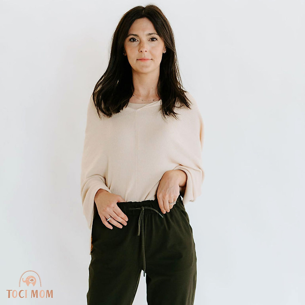 Toci Mom Nursing Cover for Breastfeeding, Full Coverage Breastfeeding Cover, Machine Washable, Breathable and Soft, Wide Neck with Stretch for Easy View, One-Size-Fits-All, Modal Knit (Cream)