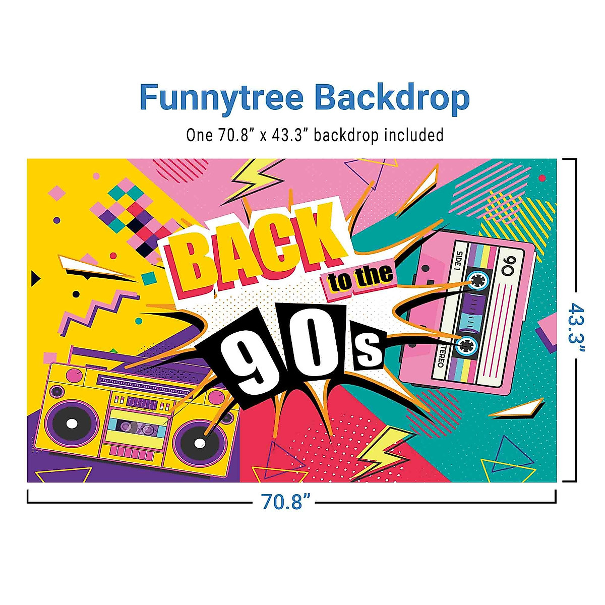 Funnytree 90's Backdrop for Party Back to 90's I Love The 90s Photography Background Retro Hip Hop Theme Radio Fashion Disco Rock Music Banner Birthday Decoration Supplies Studio Props