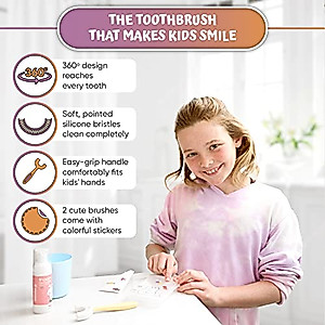 U Shaped Toothbrush Kids 6-12 Years Old- Two Premium Soft Toothbrushes Come with Travel Case & - Sensory Toothbrush - Rounded Toothbrush Kids Size Head Makes Brushing Fun & Easy - 1 Purple, 1 Yellow