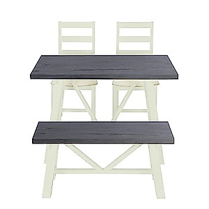Merax Farmhouse Dining Table Set for 4, Solid Wood Frame with Upholstered Chairs and Bench, Twin, Grey