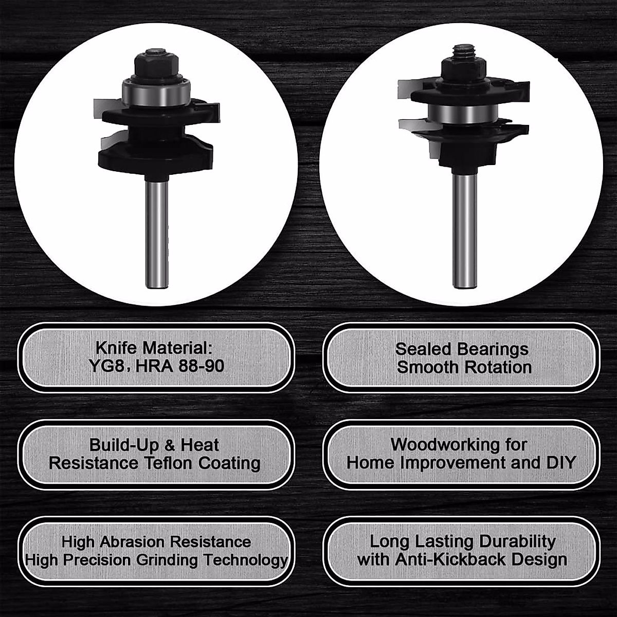 LEATBUY 3PCS Router Bit Set 1/4-Inch Shank, Round Over Raised Panel Cabinet Door Ogee Rail and Stile Router Bits, Woodworking Wood Cutter, Wood Carbide Milling Tool(1/4-Line)