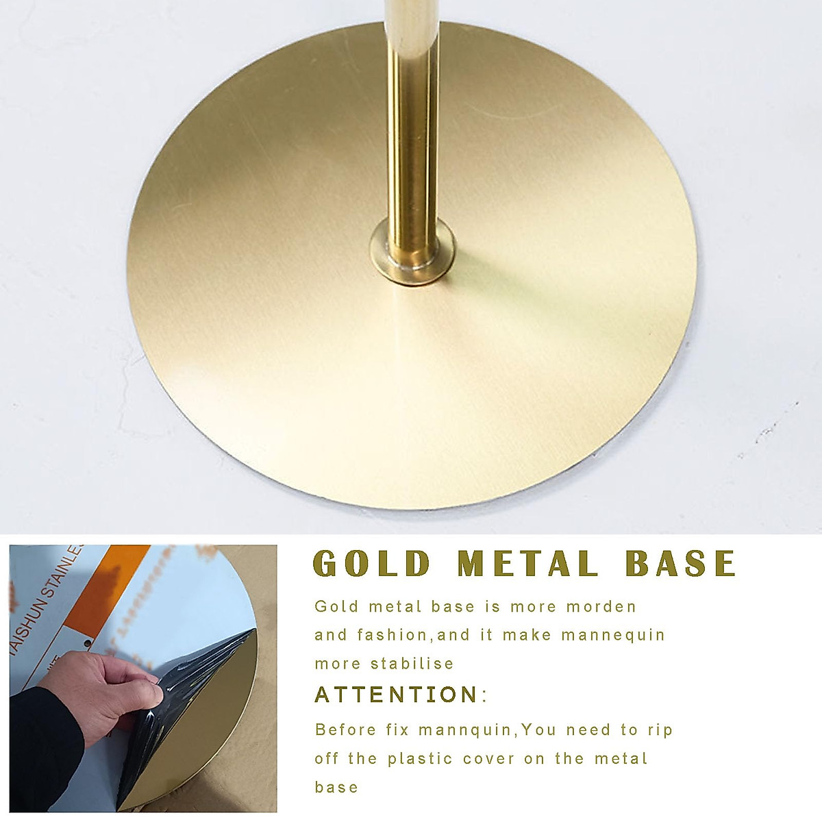 Female Mannequin Torso, Display Dress Form Mannequins, Size: S/2~4 55~75in Adjustable Height Wedding Dress Manikin Body, Stability Gold Metal Stand Table Maniquine for Clothing Jewelry Display