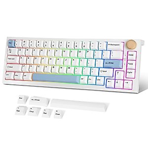 FANTECH MAXFIT67 3-Mode Custom Mechanical Gaming Keyboard RGB Backlit, 65% (67-key) Hot Swappable Type-C Wired South Facing Mechanical Keyboard, Kailh White Switch, Black