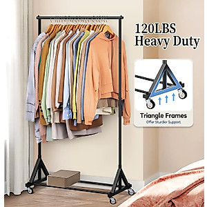 SLEEPING LAMB Heavy Duty Clothes Rack, Rolling Clothing Racks for Hanging Clothes Metal Garment Rack With Wheels, Clothes Hanger Rack for Coats, Shirts, Sweaters Wardrobe Rack (Black)