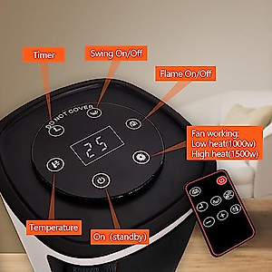 Trendgear Tower Heater for Indoor Use, 750/1500W Ceramic Space Heater with Thermostat&Oscillating, Digital Space Heater with Realistic 3D Flame, Timer and Remote Control