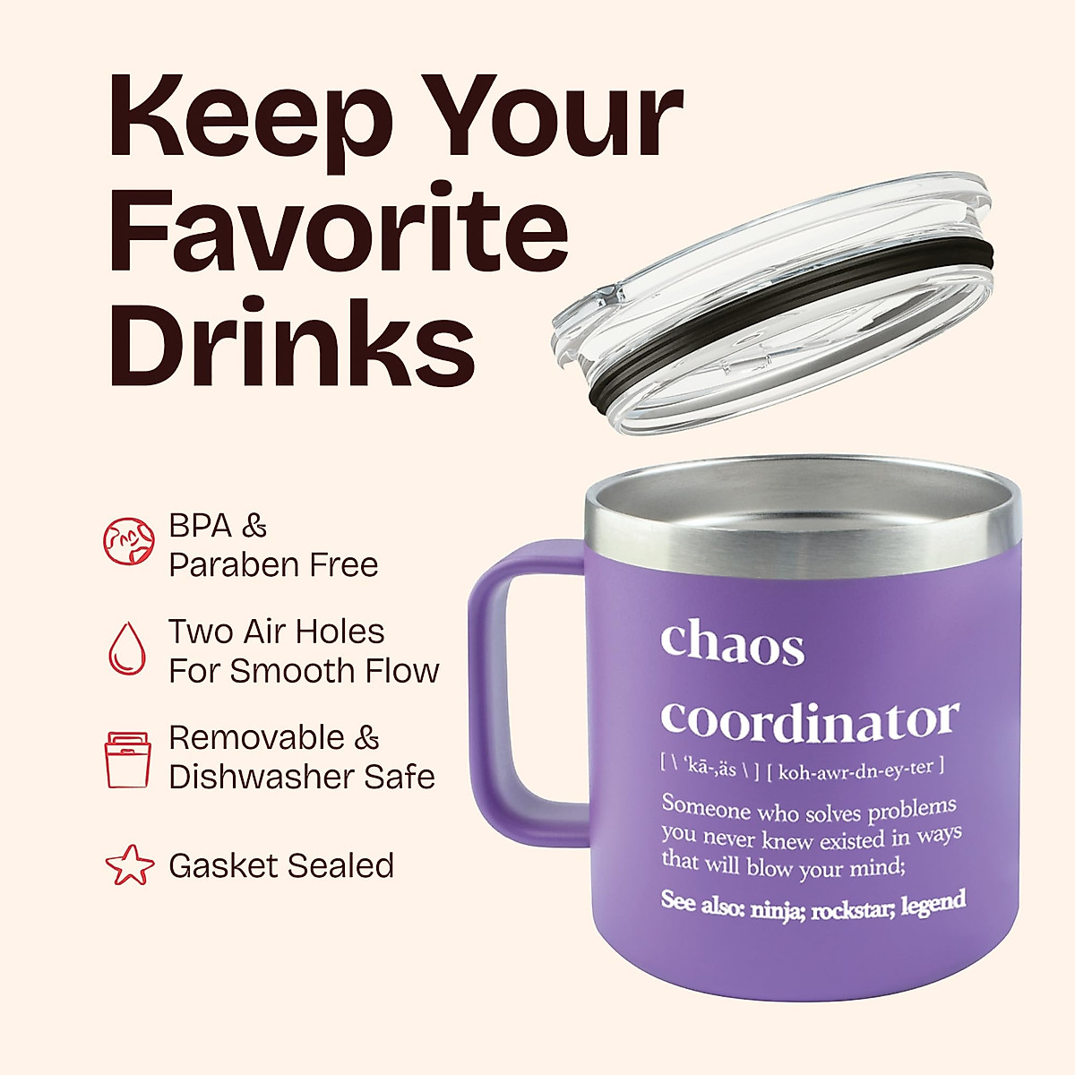 Chaos Coordinator Mug Tumbler -14oz Purple - Unique Gift Idea for Boss Women, Her, Best Mom, Coworker, Manager, Teacher, Boss Lady, Office, Wedding Planner, Thank You