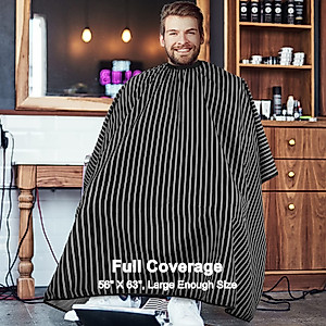 YELEGAI Professional Hair Cutting Cape with Neck Duster Brush, Large Size Salon Hairdresser Cape for Men, Women and Kids(Black With White Stripes)