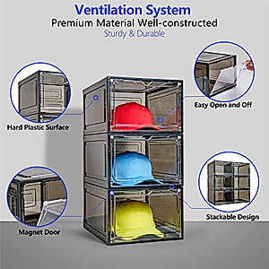 verklale Hat Organizer Box for Baseball Caps (2 Pack) - Transparent Hat Display, Stackable Dust Hat Rack with Magnetic Door, Easy to assemble stylish hat stand for stylish hat display, Black