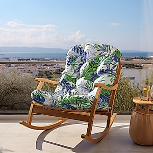 HPNSOTDR 1 Pack Fashions Outdoor 47 x 19 inch High Back Chair Cushion,Outdoor Chair Seat Cushion with Ties,Blue-Green Leaves