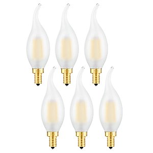 CRLight 2W LED Candelabra Bulb 3000K Soft White 25W Equivalent 250 LM, E12 Dimmable LED Chandelier Bulbs, Antique C35 Frosted Candle Flame Shape Bent Tip, 6 Pack