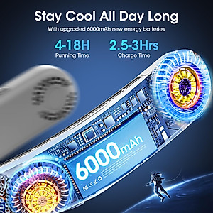 OLV Neck Fan 4 Turbo 6000mAh Portable Neck Fan 360°Cooling Airflow Bladeless Neck Fan USB Rechargeable with 3 Speeds Adjustment Wearable Personal Fan for Outdoor Travel Indoor - Black