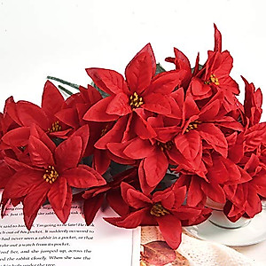 Artflower 6 Pack Red Artificial Poinsettia Bushes 14.6'' Silk Artificial Poinsettia Bouquet Fake Poinsettia Plant Christmas Flowers for Home Garden Indoor Outdoor Christmas Decorations
