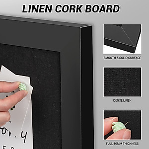Board2by Black Cork Board Bulletin Board with Linen, Wood Framed 30" x 20" Corkboard, Office Board for Wall Decor, Wall Mounted Pin Board Picture Board with 20 Pushpins for School, Home & Office
