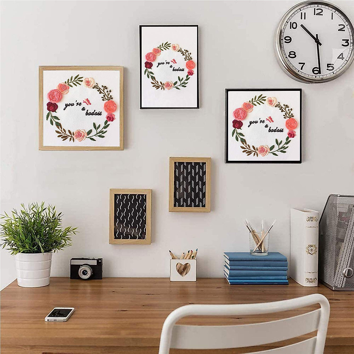 ORANDESIGNE Funny Embroidery Kit for Beginners, Stamped Cross Stitch Kits for Beginners Adults Patterned Needlepoint Embroidery Hoops Cloth Color Thread Floss Flowers Plants Cactus