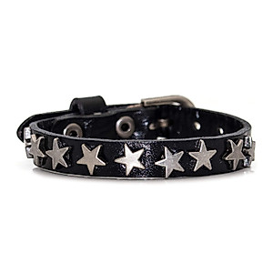 Mgutillart Punk Vintage Alloy Belt Buckle Bracelet Star Leather Cuff Bracelet(Black)