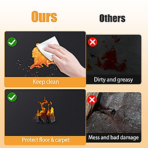 Hearth Rugs for Fireplaces Fire Resistant, 48 x 28 x 0.04 inch Fireproof Fireplace Mat Hearth Rug, Hearth Pads for Wood Stove Fireplace Indoor Outdoor, Protect Floors Carpets from Sparks Embers-Black