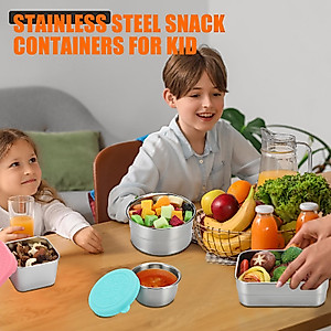 RimCereal 4 Pcs Stainless Steel Lunch Containers with Lids Metal Lunch Box Leakproof Salad Snack Containers for Kids