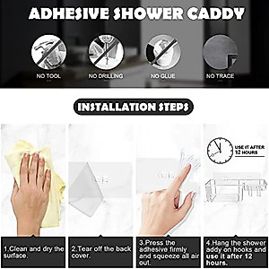 HOMOH Adhesive Shower Caddy, Bathroom Basket Shelf with Soap Dish and Hooks Wall Mounted No Drilling Rustproof Storage Organizer Racks for Bathroom, Toilet, Kitchen - 2 Pack