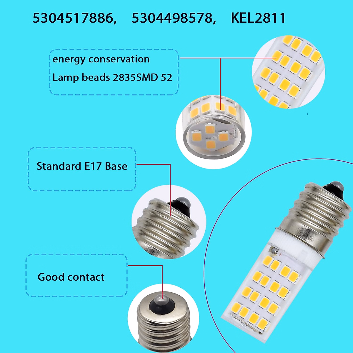 LaWana 5304517886 KEI D28a KEL2811 White Light LED Bulb Compatible with Frigidaire Kenmore Electrolux Crosley 100V-265V Freezer Lamp(White Light)