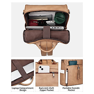 FADEON Laptop Backpack Purse for Women Large Designer PU Leather Laptop Bag, Ladies Computer Shoulder Bags