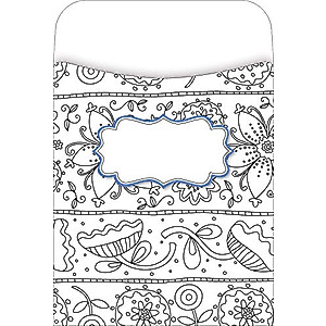 BARKER CREEK Peel & Stick Library Pockets, Color Me in My Garden, 3 Designs, Great for Holding Library, Index, and Flash Cards, Hall Passes, Recipes, and More! 3-1/2" x 5-1/8", 30 per Pkg (1243)
