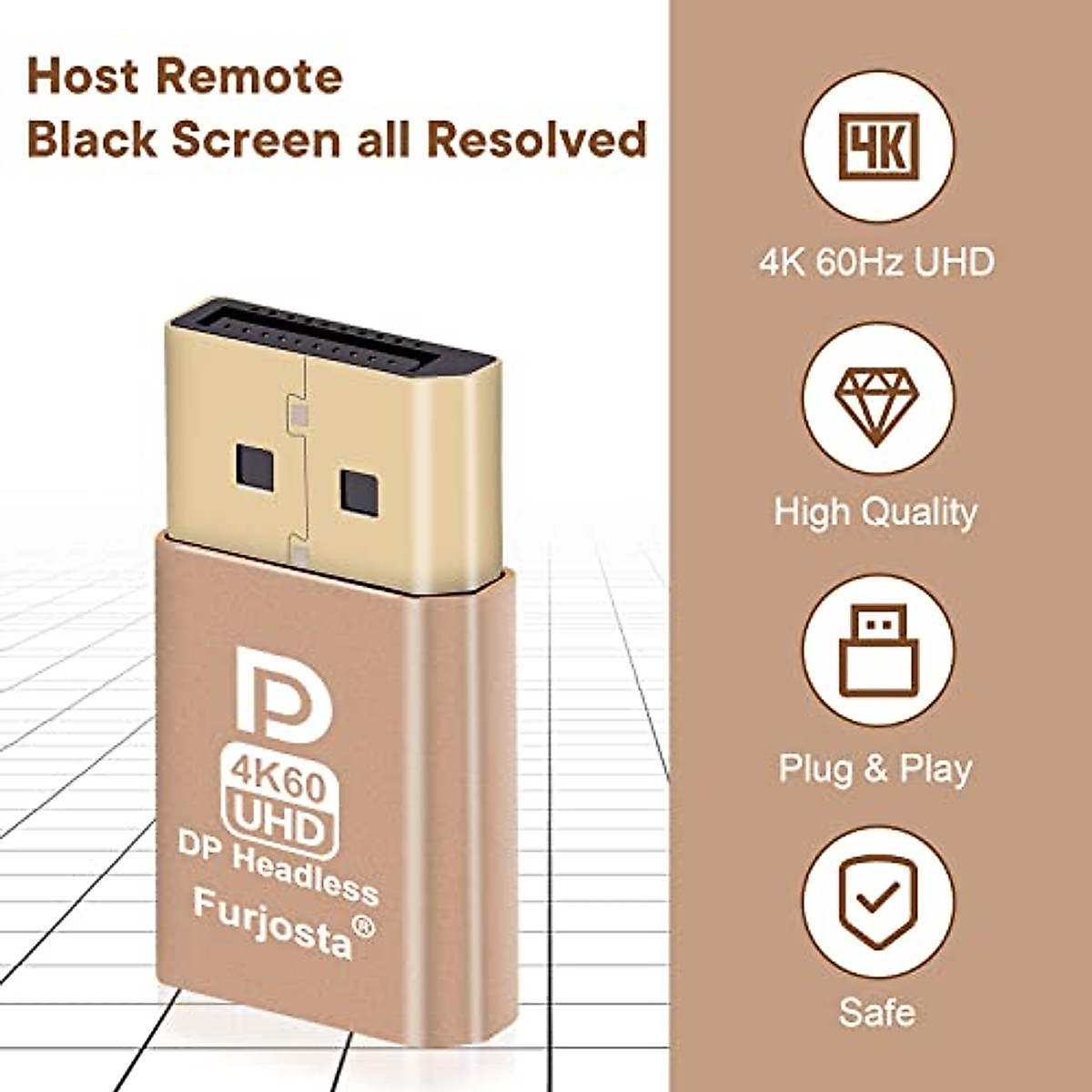 Unleash The Power of Furjosta 4K DisplayPort Emulator- Seamless Integration with Headless Systems and Support up to 4K@60Hz Resolution