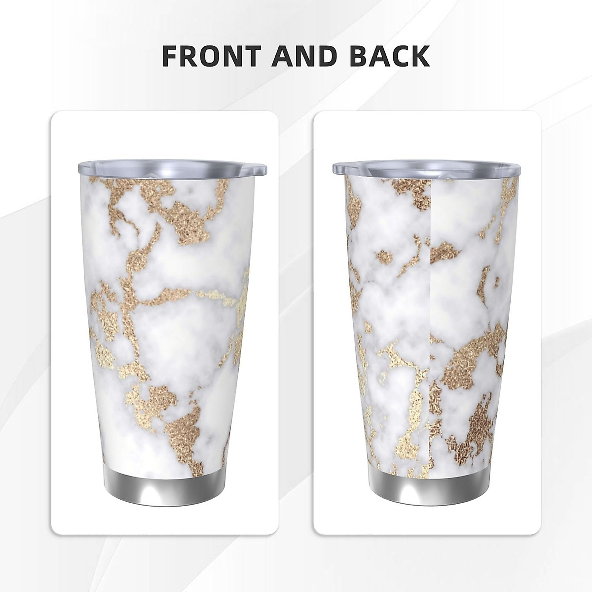 Modern Chic White Gold Foil Marble 20oz Tumbler Stainless Steel Vacuum Insulated Coffee Travel Mug Durable Insulated Coffee Travel Mug with Splash-Proof Lid Metal Straw and Brush Thermal Cup Outdoor