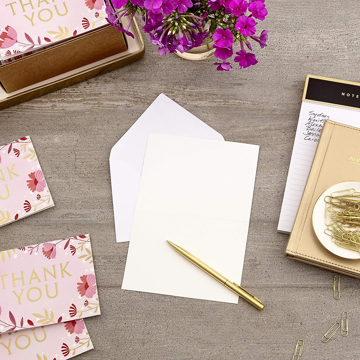 Hallmark Wedding, Baby Shower, Bridal Shower Thank You Cards (Pink Flowers, 40 Thank You Notes and Envelopes)