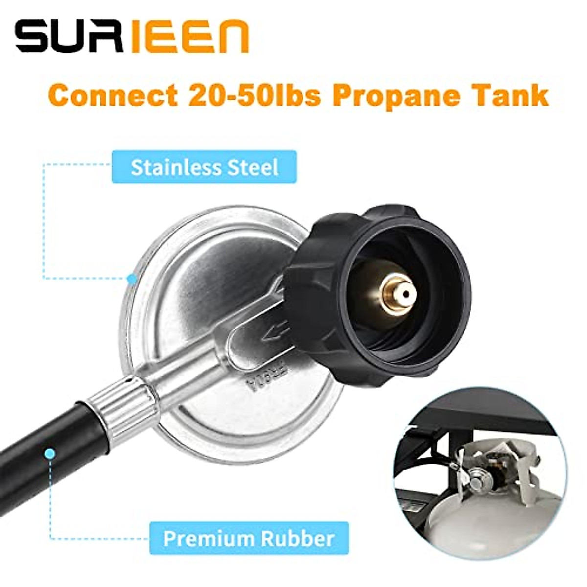 SURIEEN 4FT Propane Regulator with Hose, Replacement for Blackstone 17" and 22" Table Grilldle Adventure Ready Gril