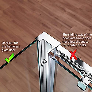 MOKIUER Double Hooks for Glass Shower Door, Towel Hooks Over The Bathroom Glass Wall 0.31-0.39in, Stainless Steel, Brushed,2 Pack.