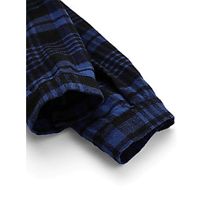 SweatyRocks Women's Casual Plaid Hoodie Shirt Long Sleeve Button-up Blouse Tops (Medium, Navy)