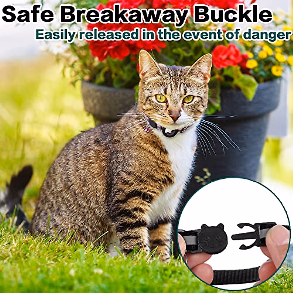 Airtag Cat Collar Breakaway, Reflective Kitten Collar with Apple Air Tag Holder and Bell for Girl Boy Cats, 0.4 Inches in Width and Lightweight(Black)