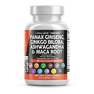 Clean Nutraceuticals Panax Ginseng Ginkgo Biloba Ashwagandha Maca Root - Focus Supplement Pills for Women and Men with Pine Bark Extract, Garlic, and Saw Palmetto - 60 Caps