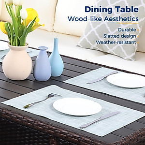 Wisteria Lane Patio Furniture Set, 7 Piece Outdoor Dining Sectional Sofa with Dining Table and Chair, All Weather Wicker Conversation Set with Ottoman, Ivory