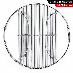 GRILLVANA 201 Stainless Steel Charcoal Grill Cooking Replacement Grate (ACTUAL DIAMETER 13.72 INCHES) With handles and hinges - Compatible with Weber 14" Smokey Joe
